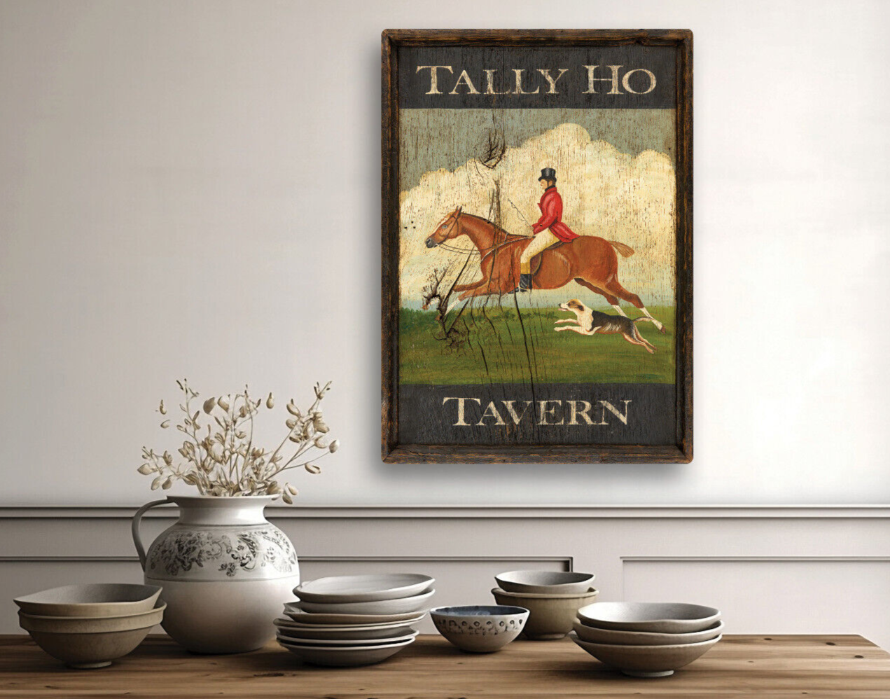 Vintage Tavern Sign "Tally Ho Tavern" Fox Hunt Horse Antique Look Pub ...