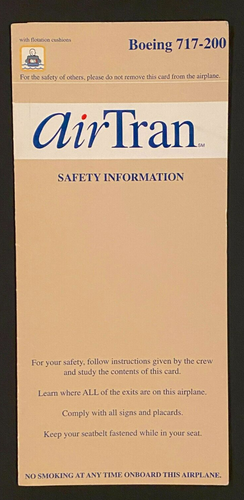 AirTran Airways Boeing 717-200 Safety Card - 10/00 | eBay