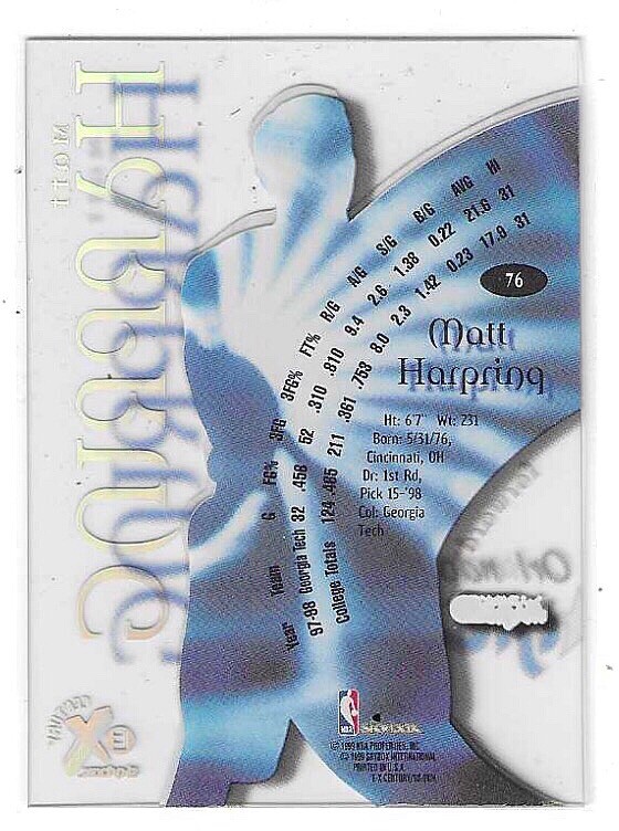 1998-99 SKYBOX EX CENTURY MATT HARPRING RC #76 ORLANDO MAGIC GEORGIA ...