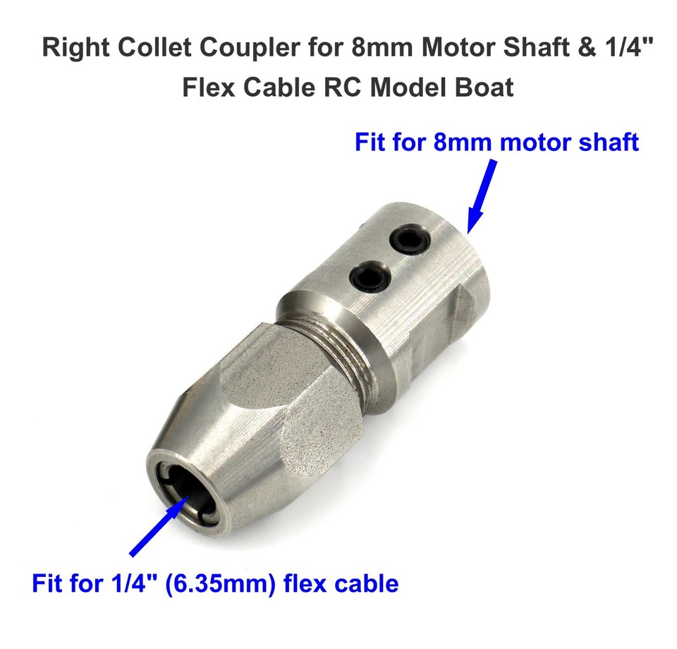 Left / Right Collet Coupler for 8mm Motor Shaft & 1/4" Flex Cable RC ...