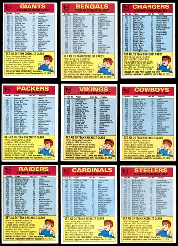 1974 Topps Football Team Checklists Complete Set 5 - EX 4657881 | eBay