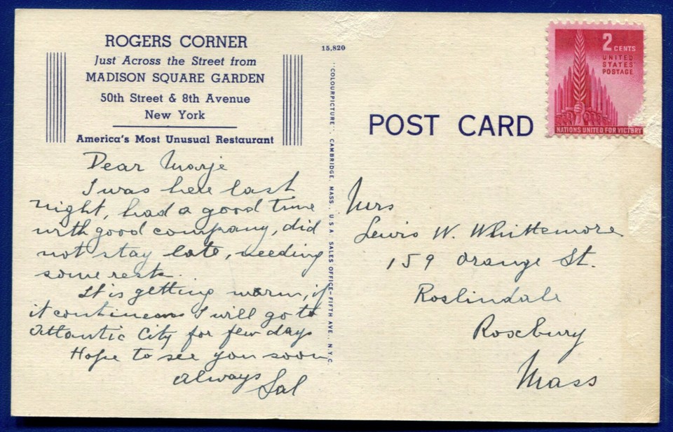 Rogers Corner New York City ny linen postcard | eBay