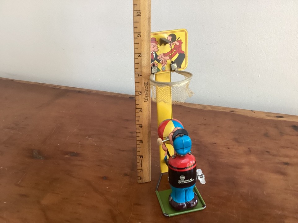 Vintage Linemar POPEYE SHOOTING BASKETBALL Tin Wind Up 1950s (RARE ...