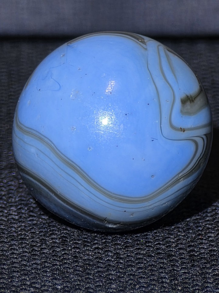 LOT-910 VINTAGE CHRISTENSEN STRIPED OPAQUE BLUE BASE BROWN SWIRL .63 NM ...