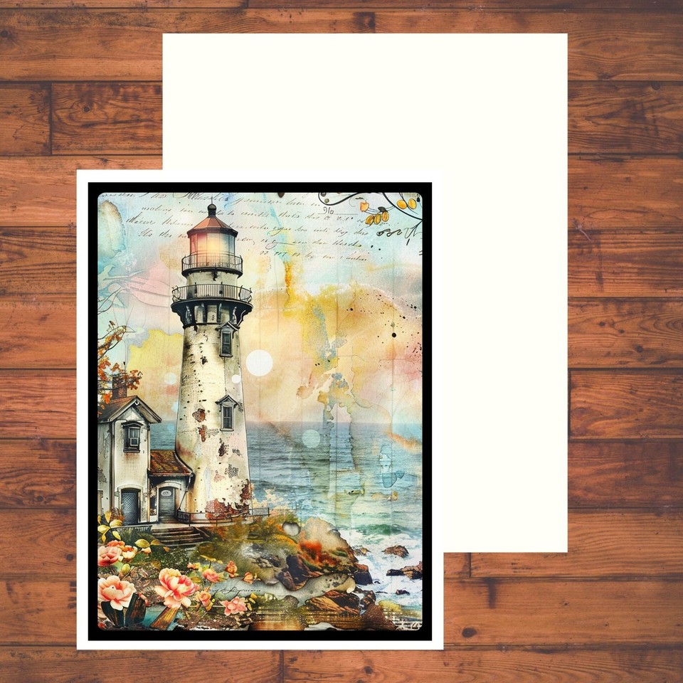 6 Watercolor Lighthouse Handmade DIY Card Kit, A2 w/Envelopes Ocean ...