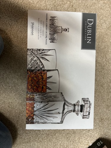 New In Box Godinger Dublin 5 Piece Whiskey Set Crystal Decanter 4 Old ...