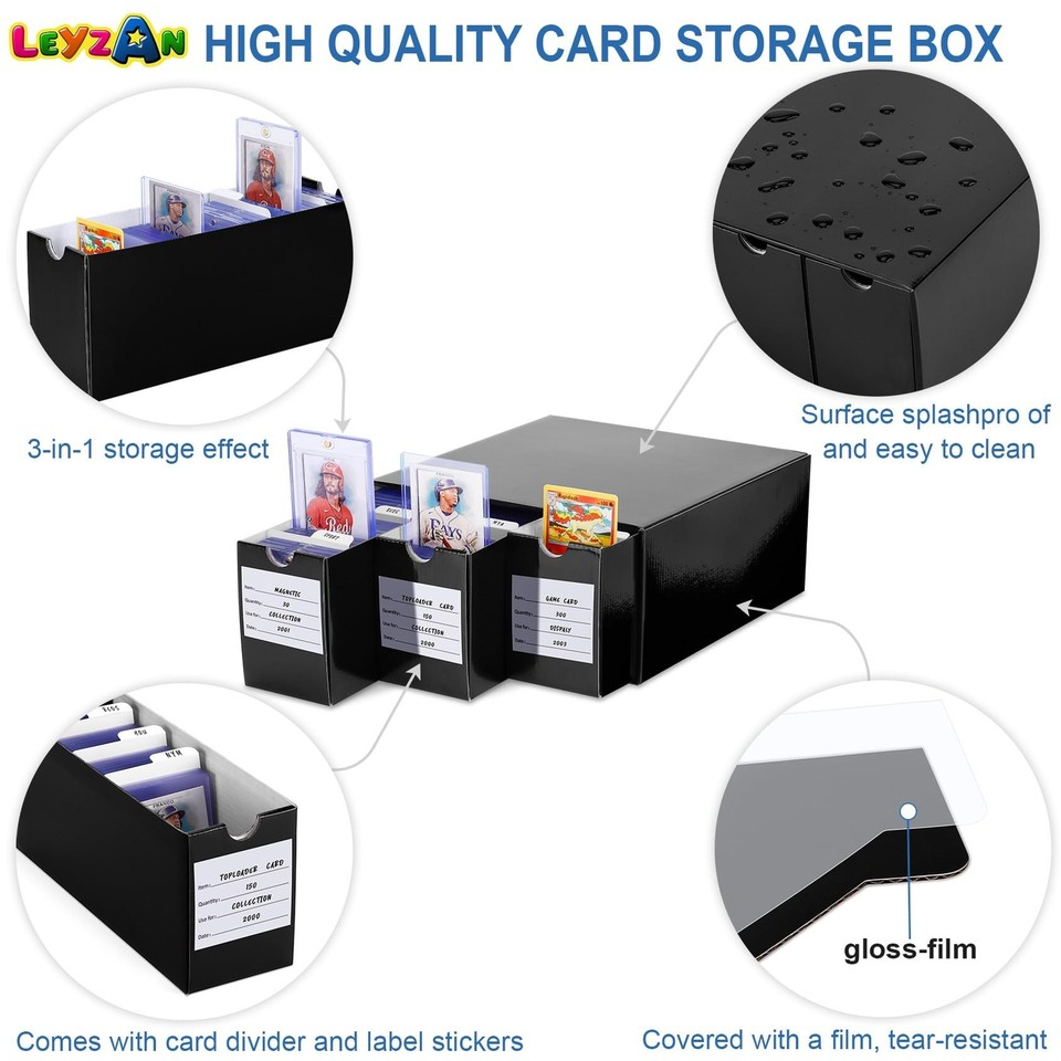 Trading Card Storage Box, 3-in-1 Cardboard Card Organizer Box with ...