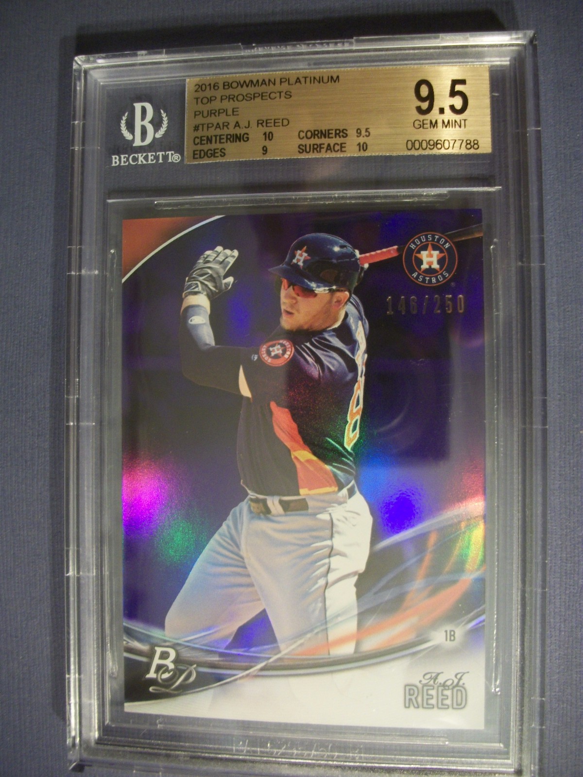 AJ REED 2016 Bowman Platinum Top Prospects Purple BGS GEM MT 9.5 RC ...