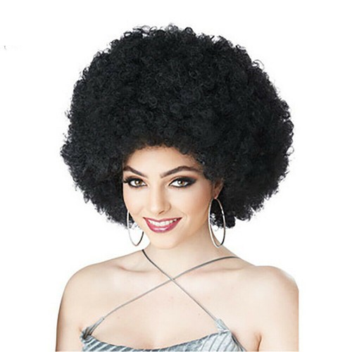 Black Synthetic Wig Long Curly Afro African Slap Cap Satin for Natural ...