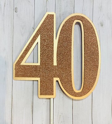 Rhinestone Number 40 Cake Topper Cupcakes Topper Zahl 40 Gold, 12