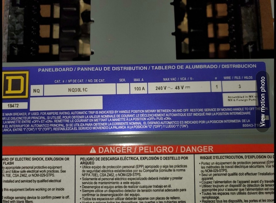 Square D MH32WP type NQ 100amp 240v 1ph 3wire MLO 3R circuit breaker ...