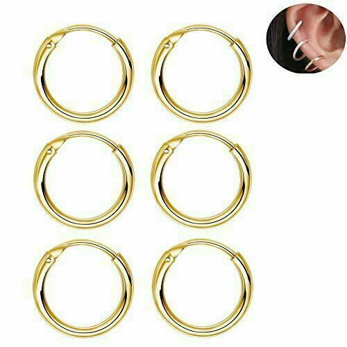 PAIR of Solid 925 Sterling Silver Round Circle Loop Hoop Earrings Nose ...