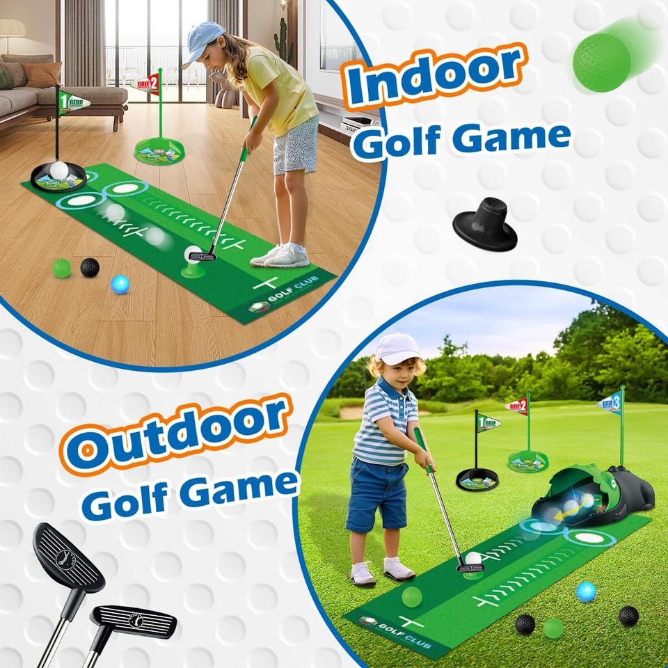 Kids Toy Golf Club Set - Automatic Ball Returner, Led Light Up Night ...