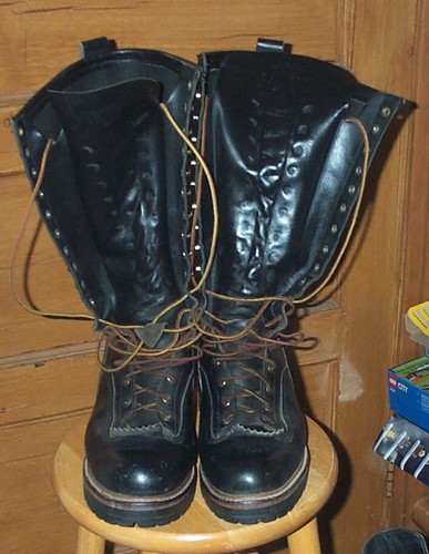 MEN’S TALL BLACK LEATHER HOFFMAN’S LINEMAN LOGGER LINESMAN BOOTS 13E ...