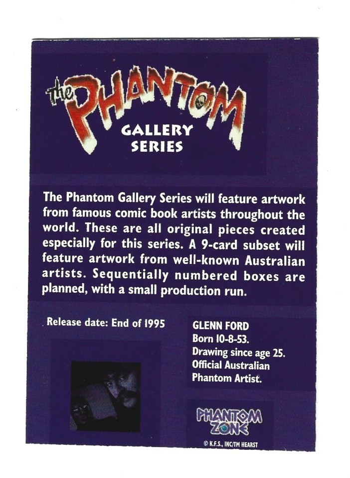THE PHANTOM CARD GALLERY ZONE SERIES GLENN FORD UNNUMBERED 1995 VERY ...