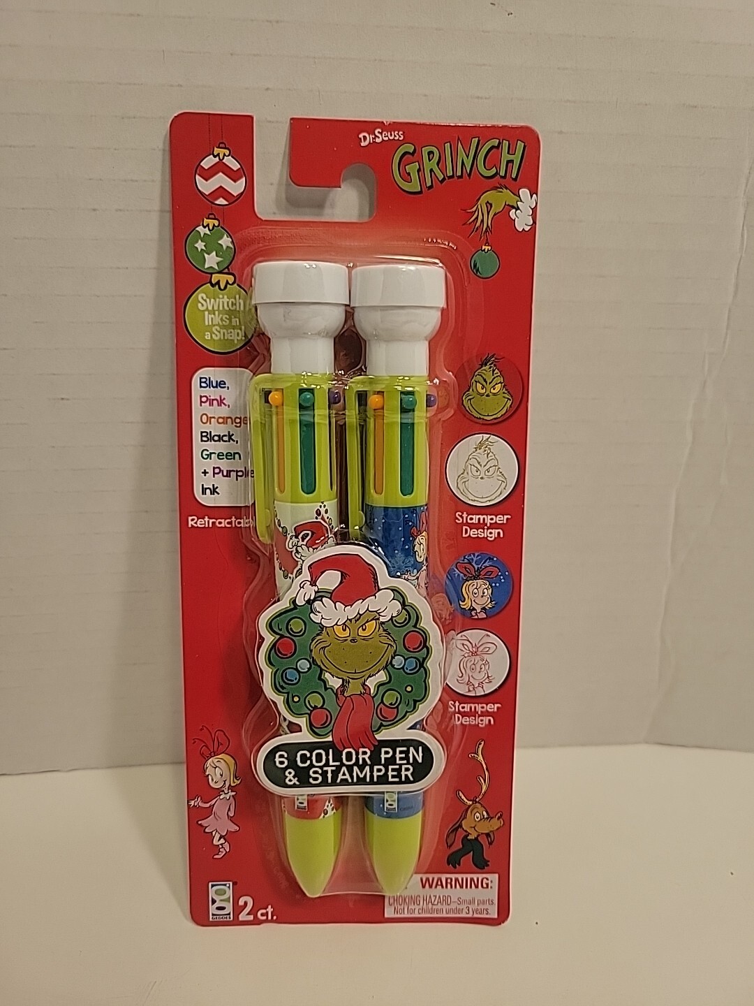 Grinch & Cindy Lou 2-pack 6 Color Pens & Stamper DR.Seuss - 2 Pack Ink ...