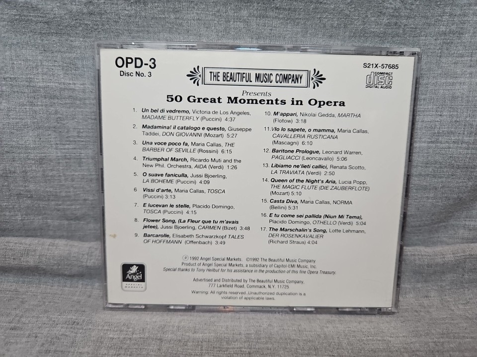 50 Great Moments In Opera: Disc 3 (CD, 1992, Angel) | eBay