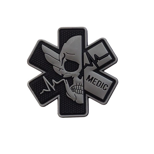 3D PVC Rubber Paramedic Medic Hook Tactical Patch Skull Fastener Badge Gray | eBay