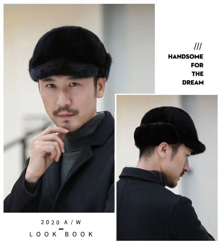Autumn Winter Mens Peaked Cap Earflap Hat Real Mink Fur Warm Hat ...
