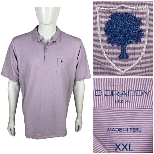 B Draddy Mens 2XL Polo White Purple Striped Embroidered Golf Club Logo ...