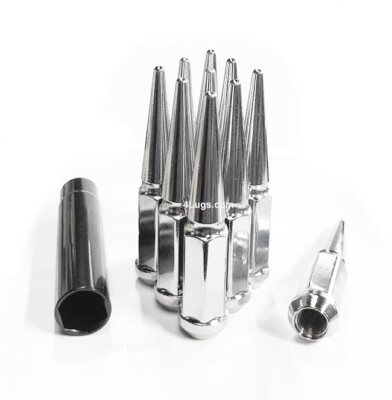 20x Chrome Spike Lug Nuts 14x1.5 4.4" Tall w/Key fits Chevy GMC C/K ...