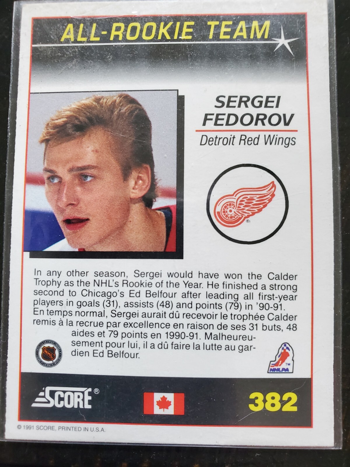 Sergei Fedorov - 1991-92 Score All-Rookie Team Card #382 MINT | eBay