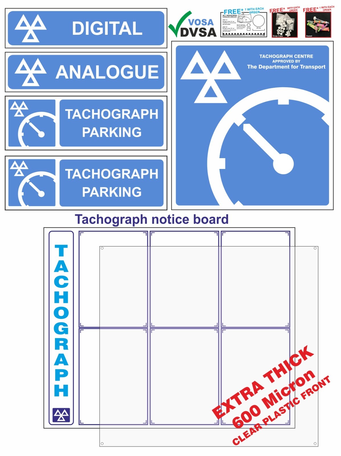 TACHOGRAPH CENTRE 6 SIGN PK. MOT SIGN. TACHO SIGNS. MOT SIGNS PACK ...