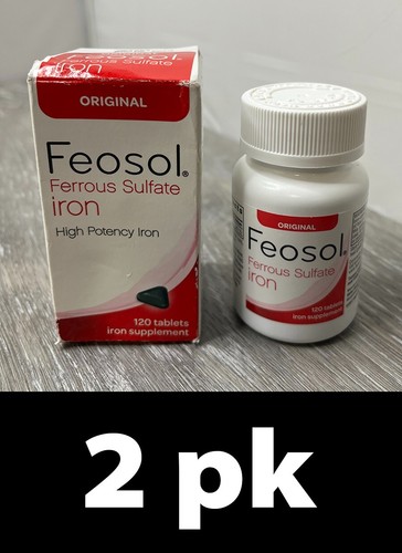 2pk Feosol Ferrous Sulfate Iron Original 120 Tablet each Exp 6/25-7/25 ...