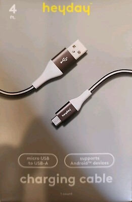 4' micro usb to usb-a braided cable - heyday™ black/white/gunmetal. New ...