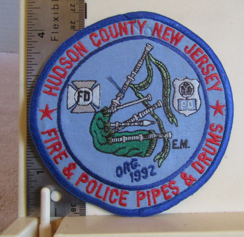 Vintage Hudson County New Jersey Fire & Police Pipes & Drums patch VG ...