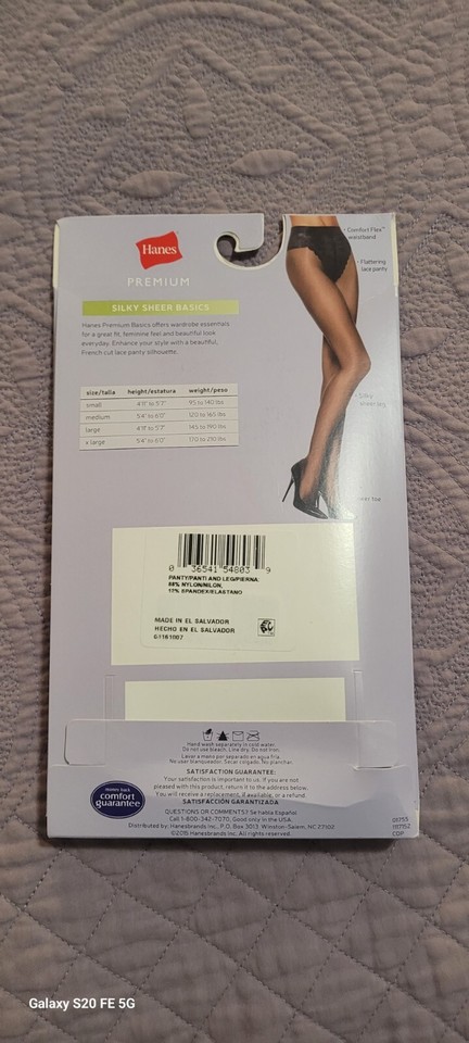 Hanes Premium Silky Sheer Basics Luxuriously Sheer X Large Jet Black ...