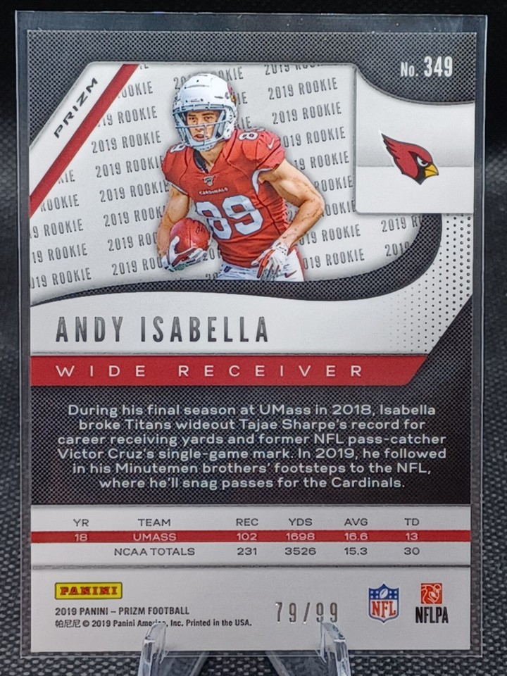 2019 Panini Prizm Andy Isabella RC Rookie Card #349 Blue Ice Prizm /99 ...