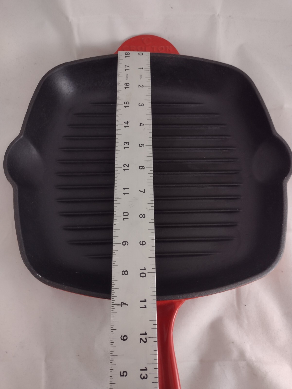 Crofton 11" Square Red Enamel Cast Iron Skillet Frying Pan Double Pour ...