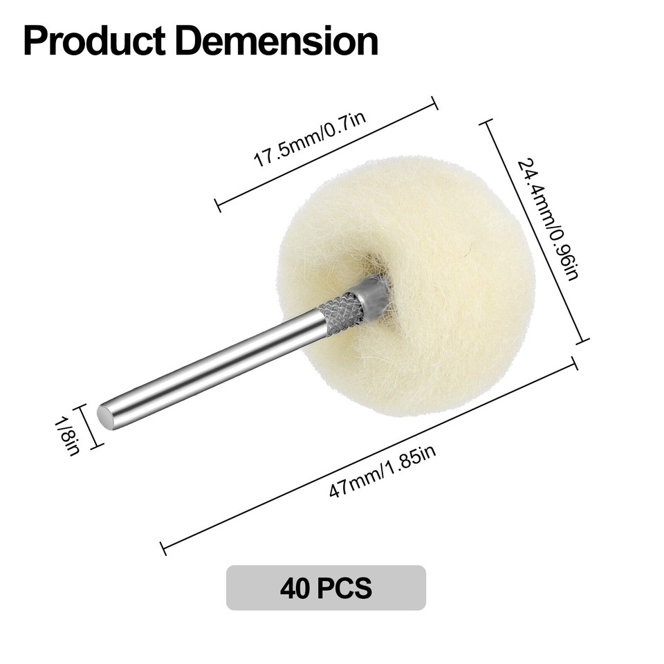 40x Mini Wool Felt Buffing Polishing Wheels 1/8 inch Shank Buffer ...