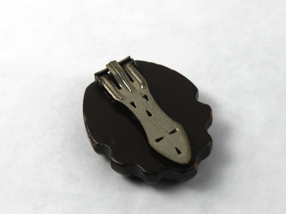 Bakelite Dress Fur Scarf Clip Chunky Carved Chocolate Brown | eBay