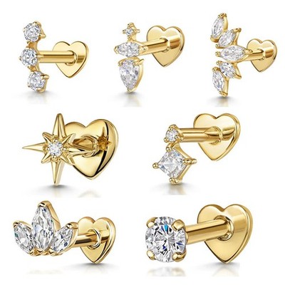 Cartilage Labret Piercing Earrings Stud S925 Silver Crystal Flat Back ...