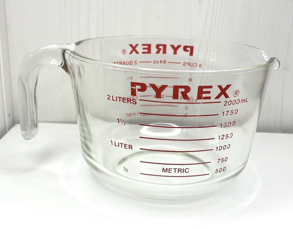 Vtg PYREX 2 Qt Measuring 8 Cup Glass 64oz Red Lettering Large Batter ...