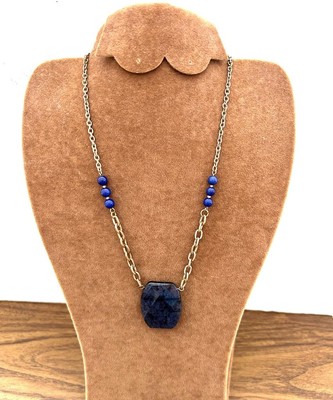 Rox by Alexa necklace blue agate stone chain 10" length lobster clasp ...