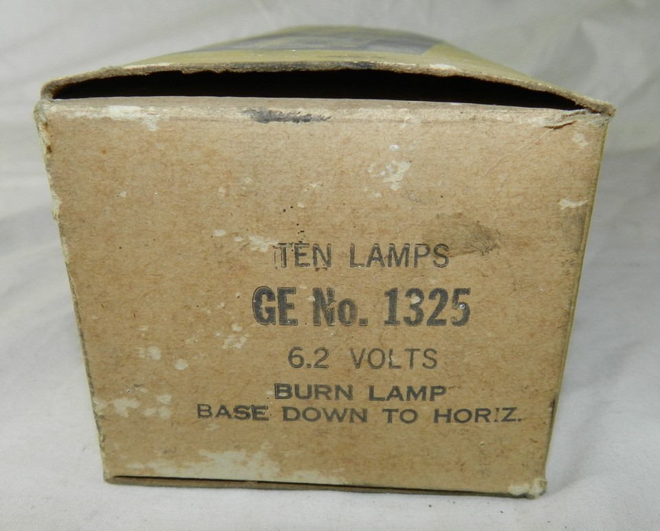 Vintage Box of 10 General Electric No. 1325 Miniature Lamps 6.2 Volts ...