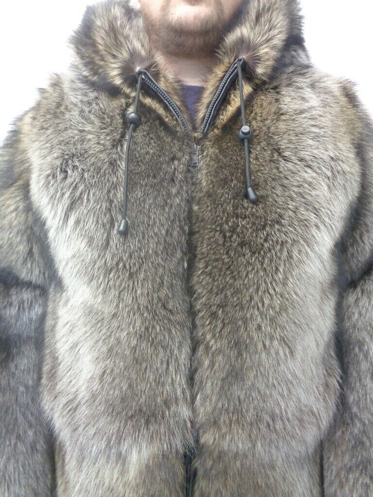 BRAND NEW DOUBLE SIDED RACCOON FUR SNOWSUIT JUMPSUIT COAT W/HOOD MEN ...