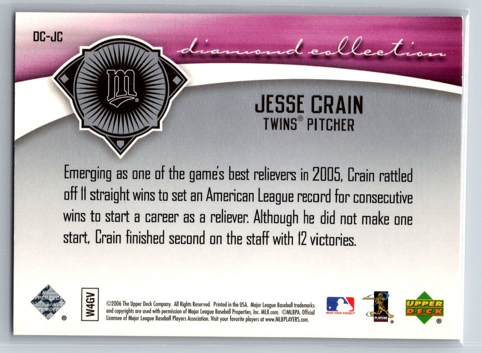 2006 Upper Deck Jesse Crain Diamond Collection Insert Minnesota Twins # ...