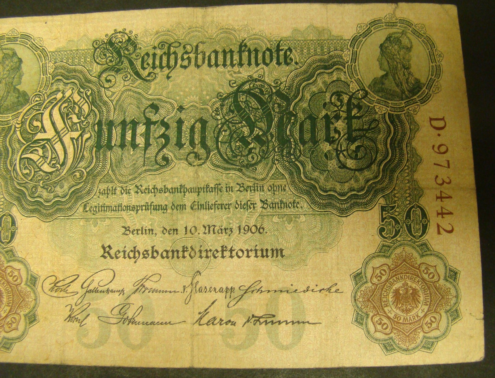 1906 GERMANY 50 MARK FINE Funfzig Reichsbanknote 6 digits - Foreign ...