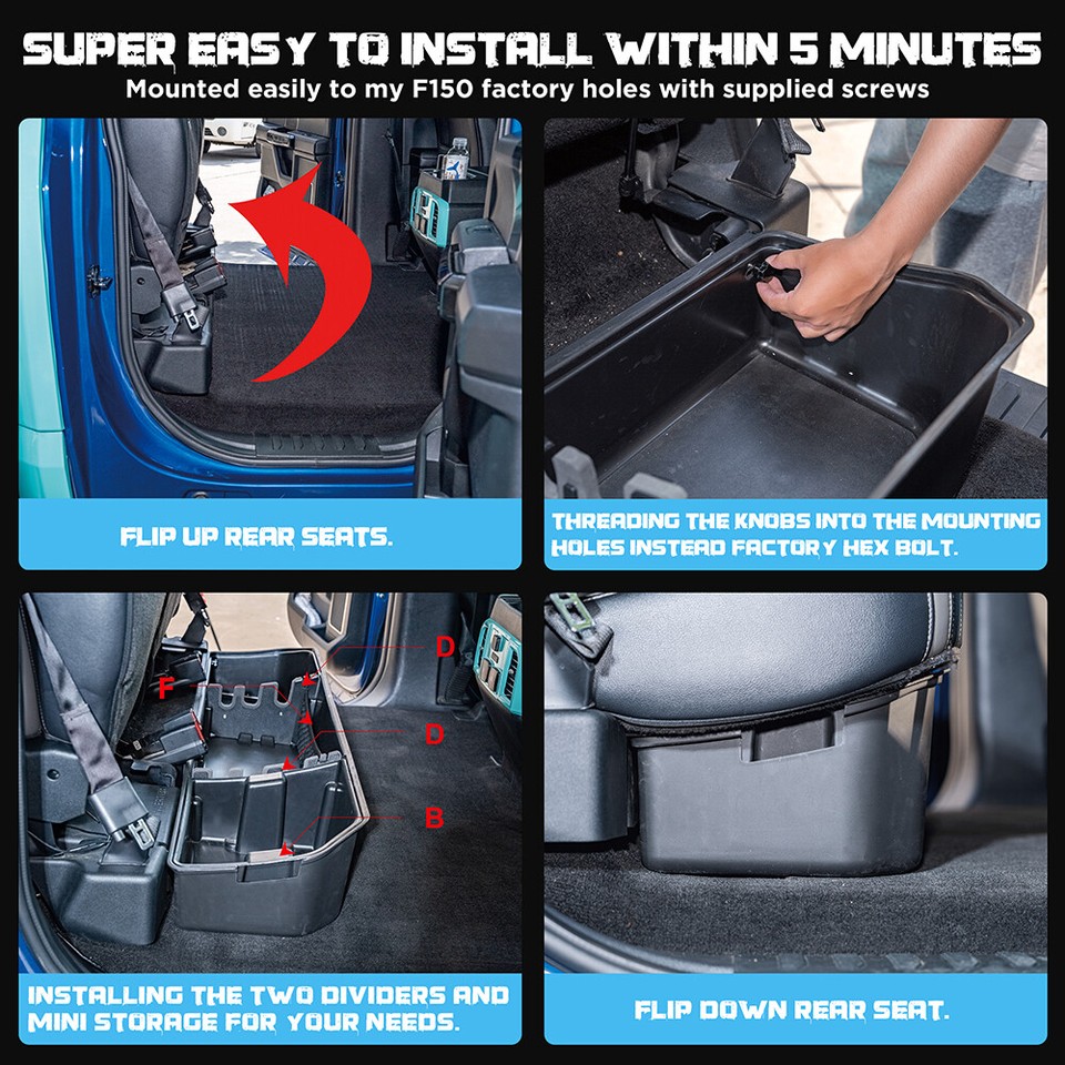 Underseat Storage fit 2015-2024 Ford F150 SuperCrew Cab 2017-2024 F250 ...