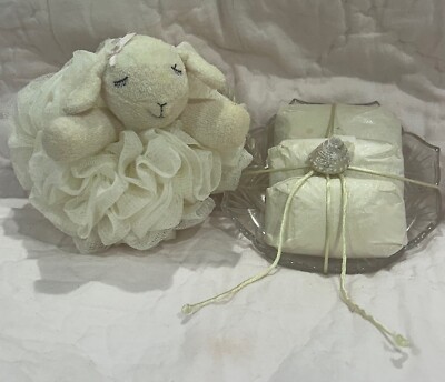 Bath and Body Works Lambie Bath Sponge w/ Glass Soap Dish and 3 Soap ...