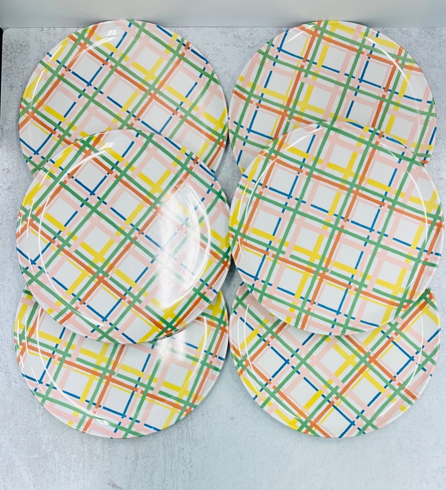 Set of 6 Spring Plaid Melamine Easter 10" Dinner Plate Tableware Home ...