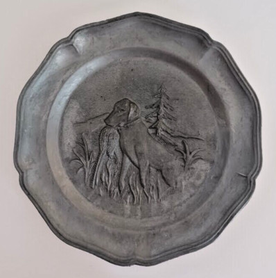 Vintage German Pewter Plate Hunting Dog Pheasant Wall Hanging 8.5" | eBay