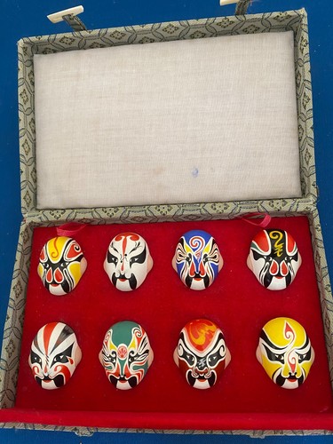 collectable chinese small beautiful hand painted clay theatre masks ...
