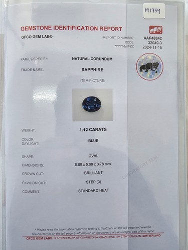 1.10ct Certified Natural Blue Sapphire OV 7x6mm Sweet Blue Color 100% ...