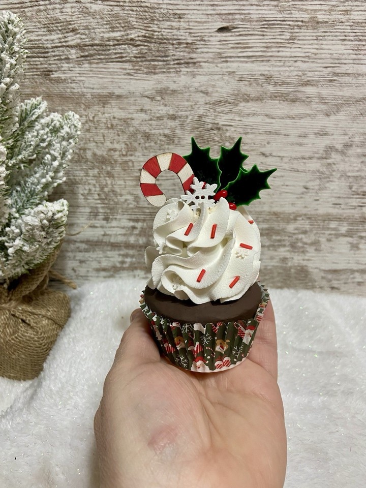 Christmas Fake Bake Whipped Cream Cupcake Dessert Tiered Tray Decor ...