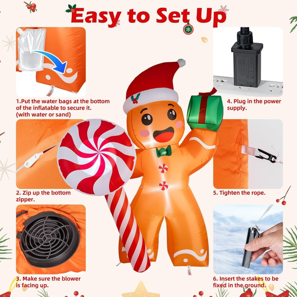 7FT Christmas Inflatable Gingerbread Man Christmas Blow Up Yard ...